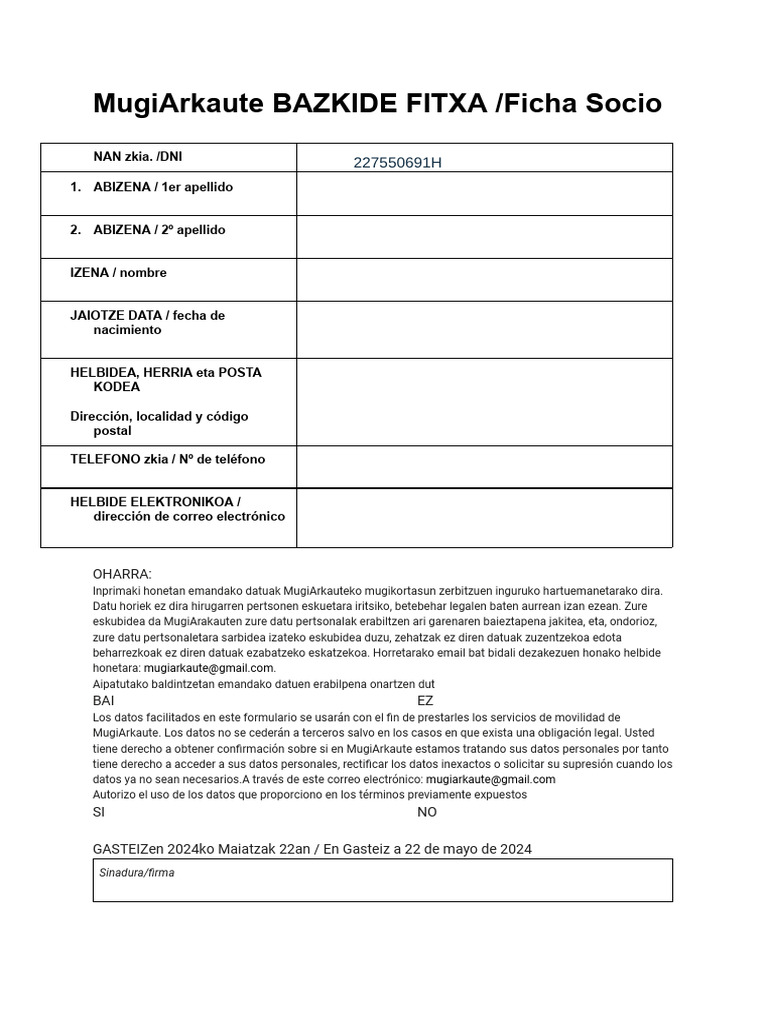 Bazkide Fitxa ( | PDF