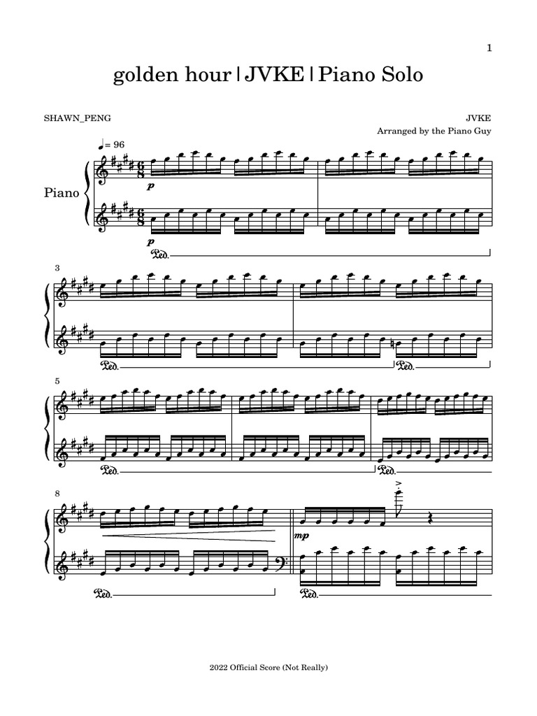 Golden Hour JVKE Piano Solo | PDF