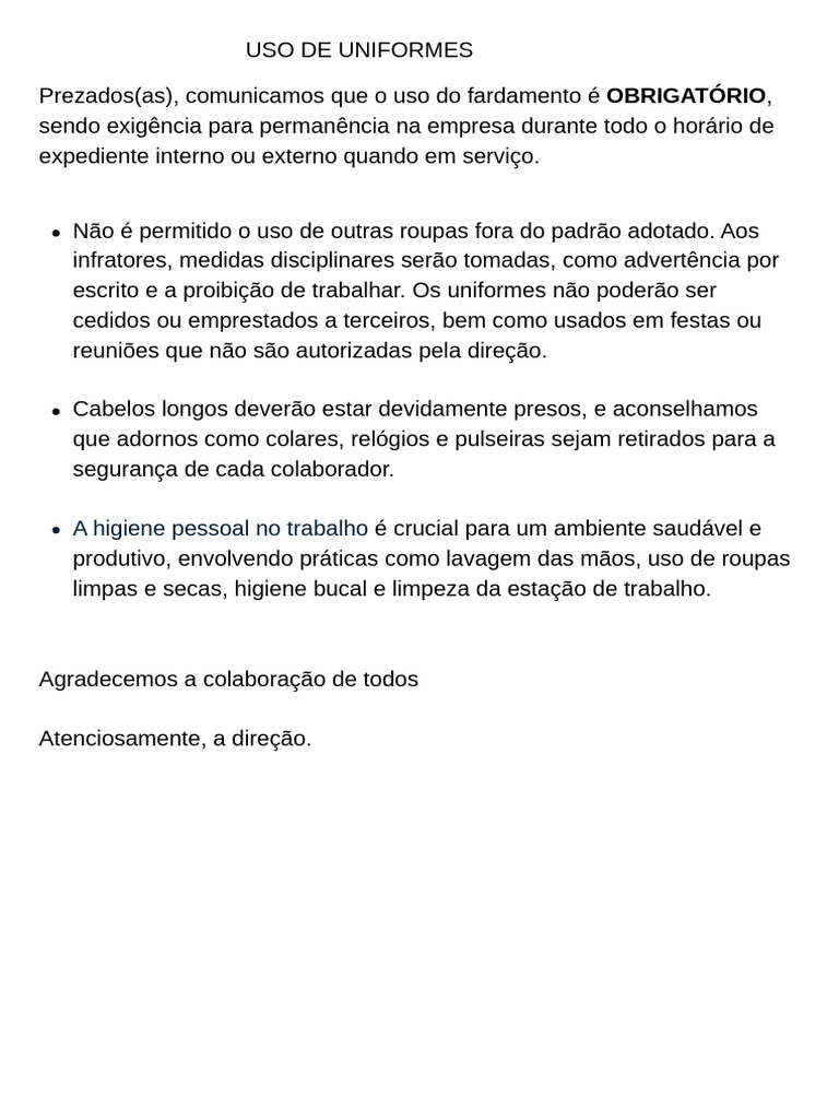 Uso de Uniformes | PDF