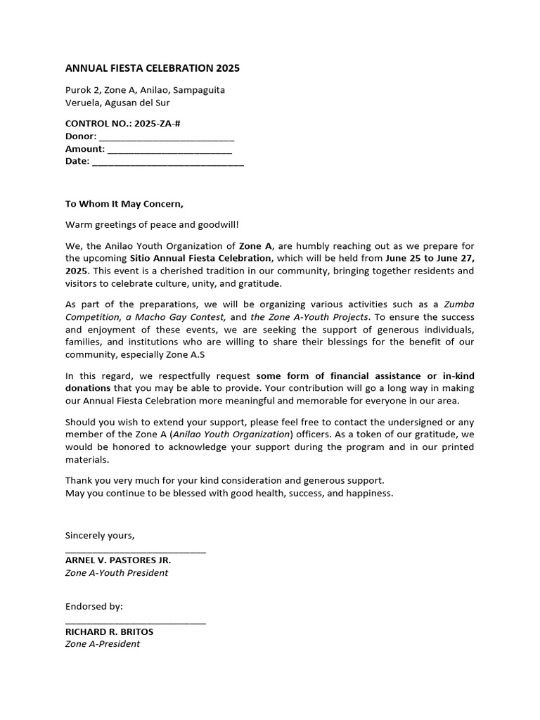 Solicitation Letter - Zone A | PDF