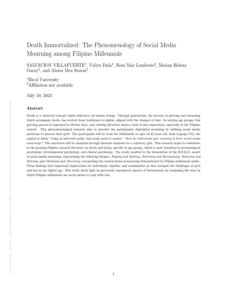 Filipino Mourning in Social Media | PDF | Grief | Behavioural Sciences