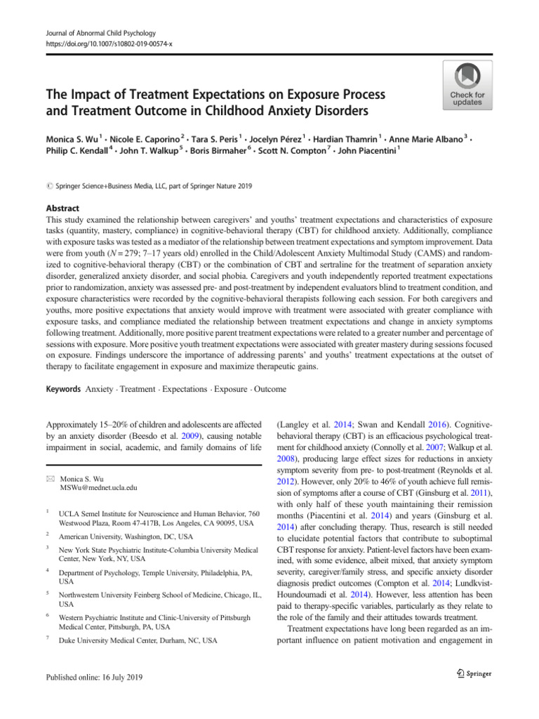 The Impact of Treatment Expectations On Exposure Process and Treatment ...