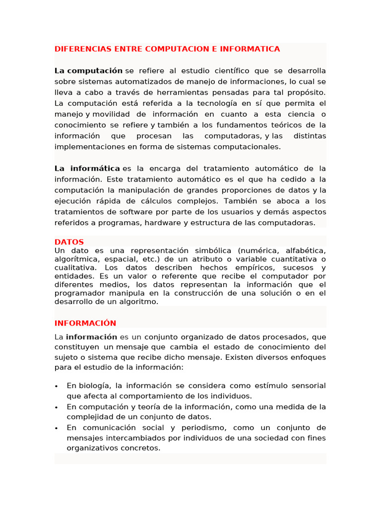 Diferencias Entre Computacion e Informatica | PDF | Informática | Hardware de la computadora