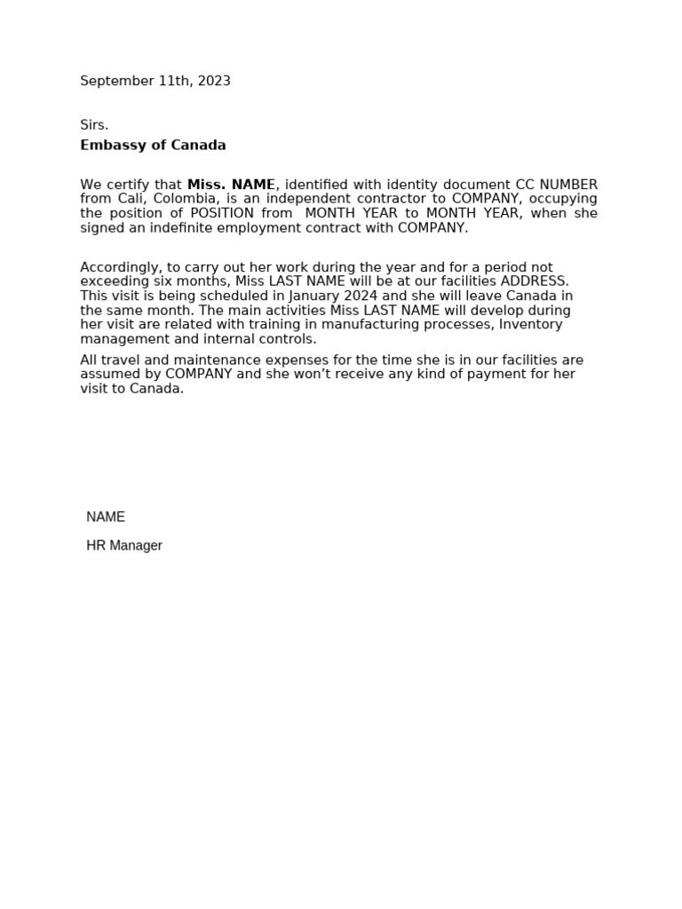 Letter For Embassy of Canada | PDF