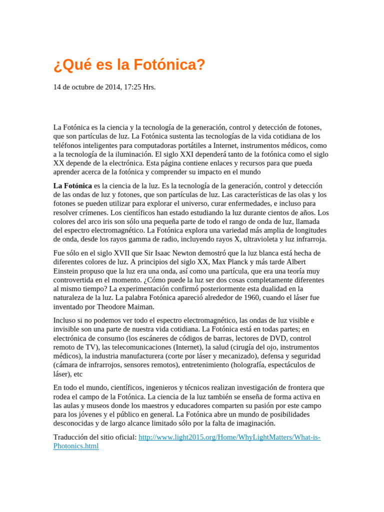Qué es la Fotónica | PDF | Ligero | Fotón