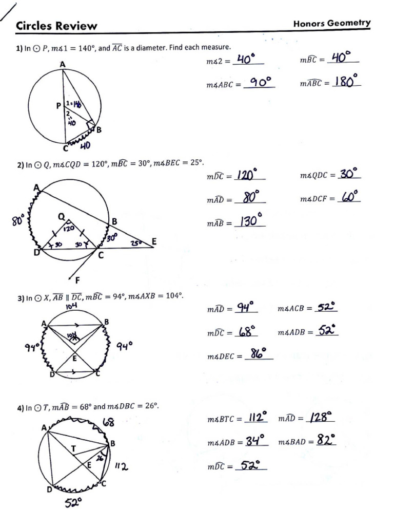 Circles Review Packet Key | PDF