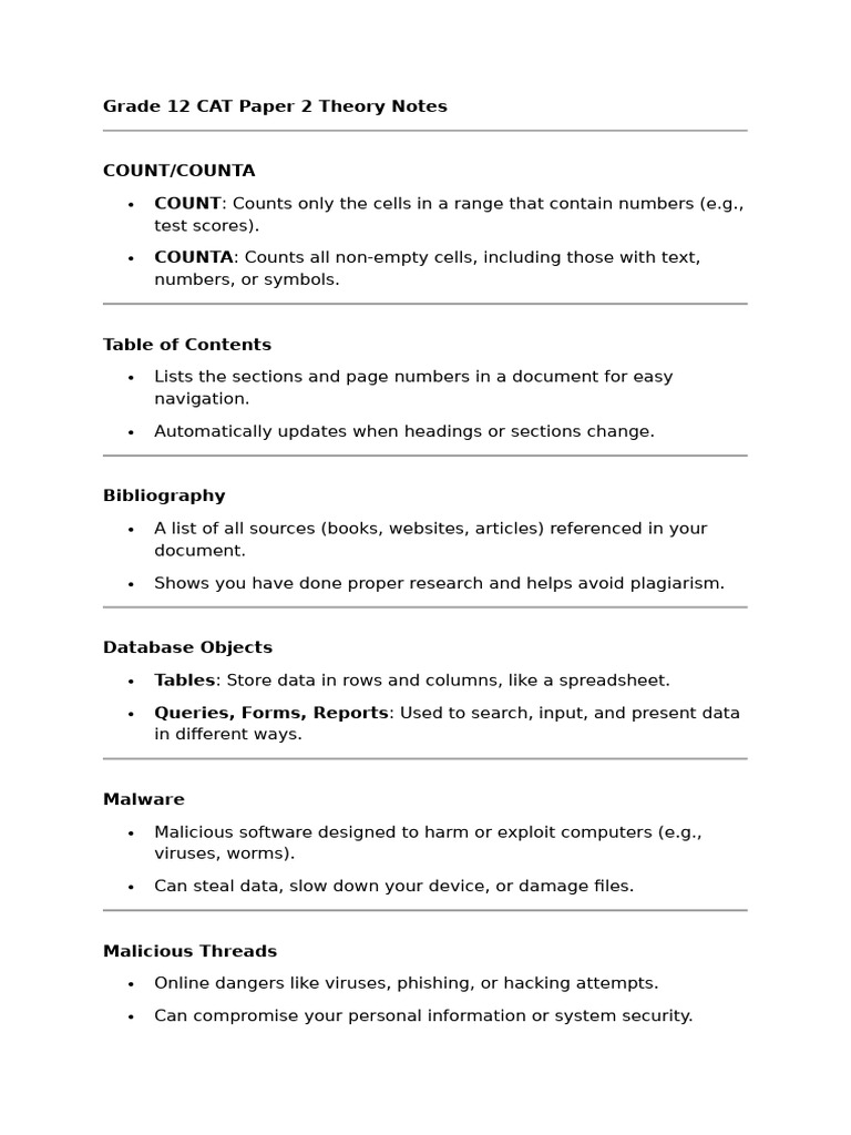Grade 12 CAT Paper 2 Theory Notes | PDF | Malware | Internet