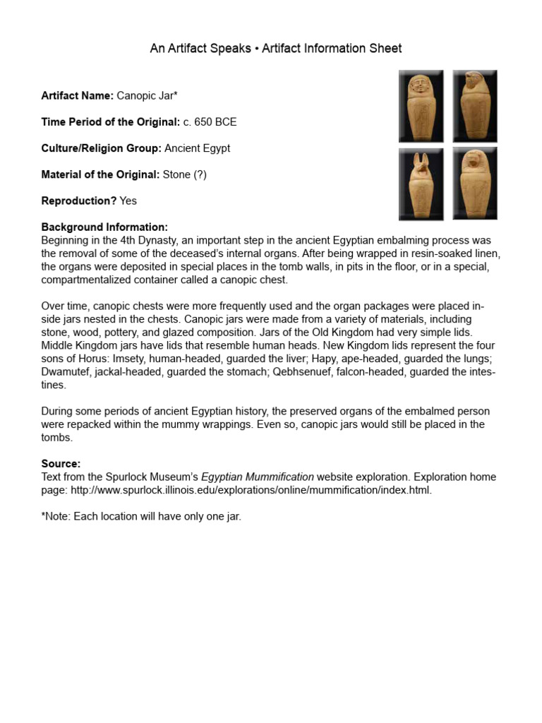 Canopic Jar Information Sheet | PDF