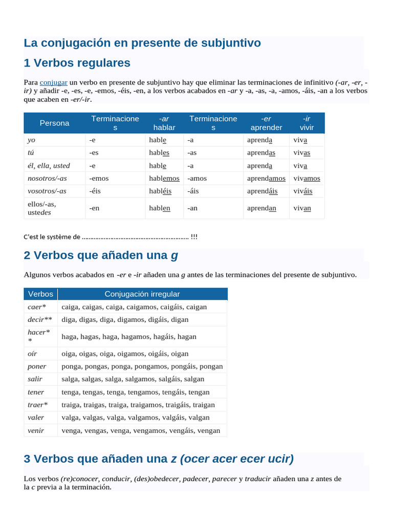 La Conjugación en Presente de Subjuntivo | PDF | Sintaxis | Unidades ...