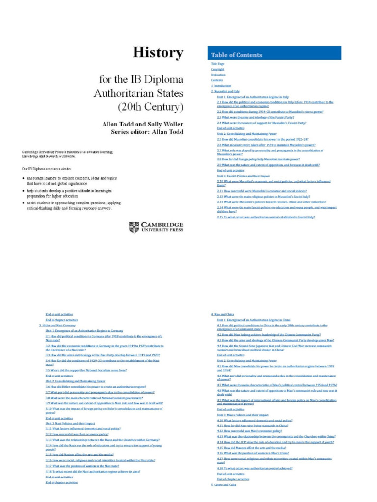 History For The IB Diploma Paper 2 Authoritarian States - Allan Todd | PDF