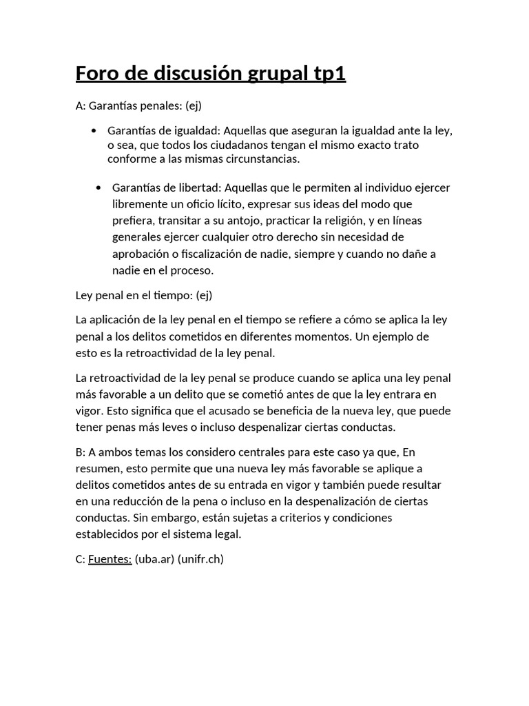 Foro de Discusión Grupal Tp1 Derecho Penal | PDF