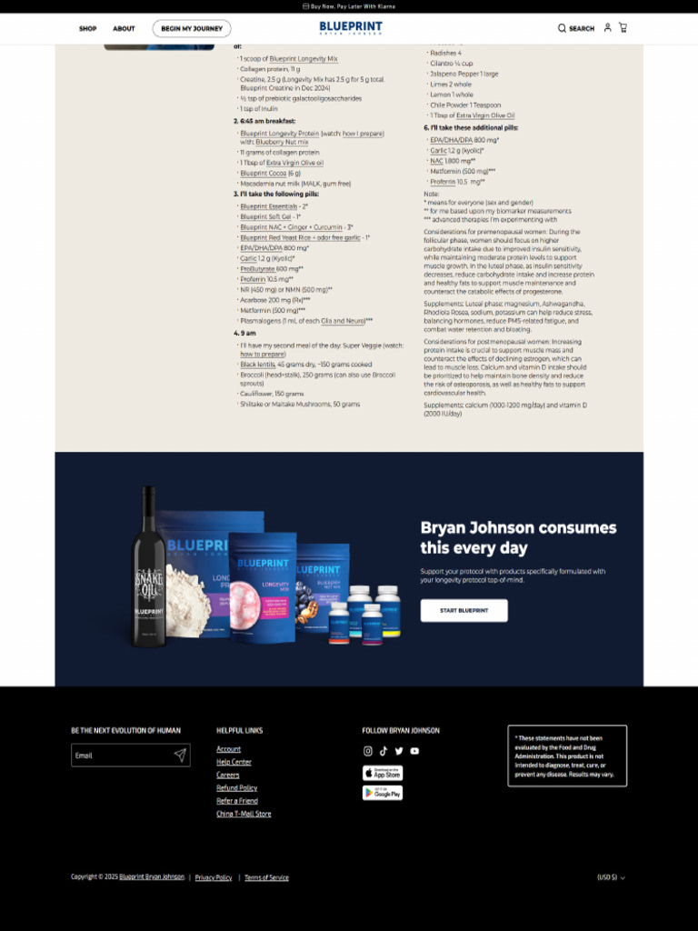 FOOD Blueprint Protocol – Bryan Johnson - blueprint.bryanjohnson.com | PDF