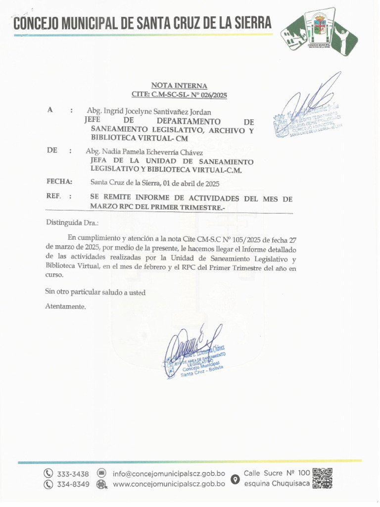 Nota Interna 26-2025 - Informe de Mes Marzo y RPC | PDF