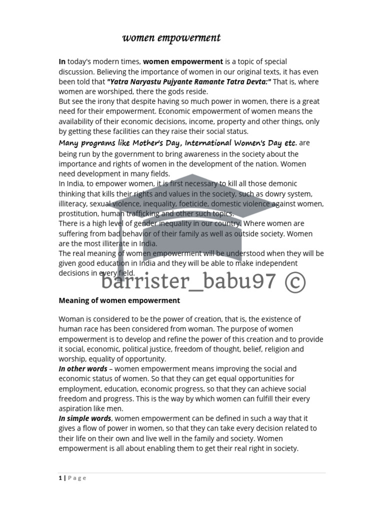 Women Empowerment Essay (English) | PDF | Woman | Women's Rights