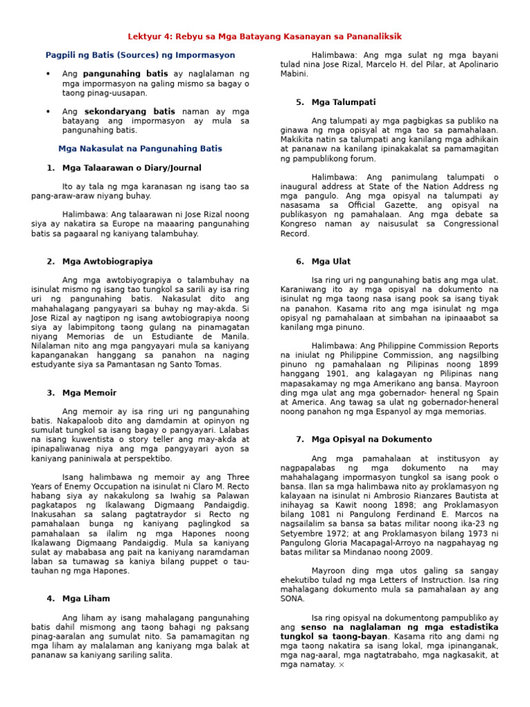 Lektyur 4 - Rebyu Sa Mga Batayang Kasanayan Sa Pananaliksik | PDF