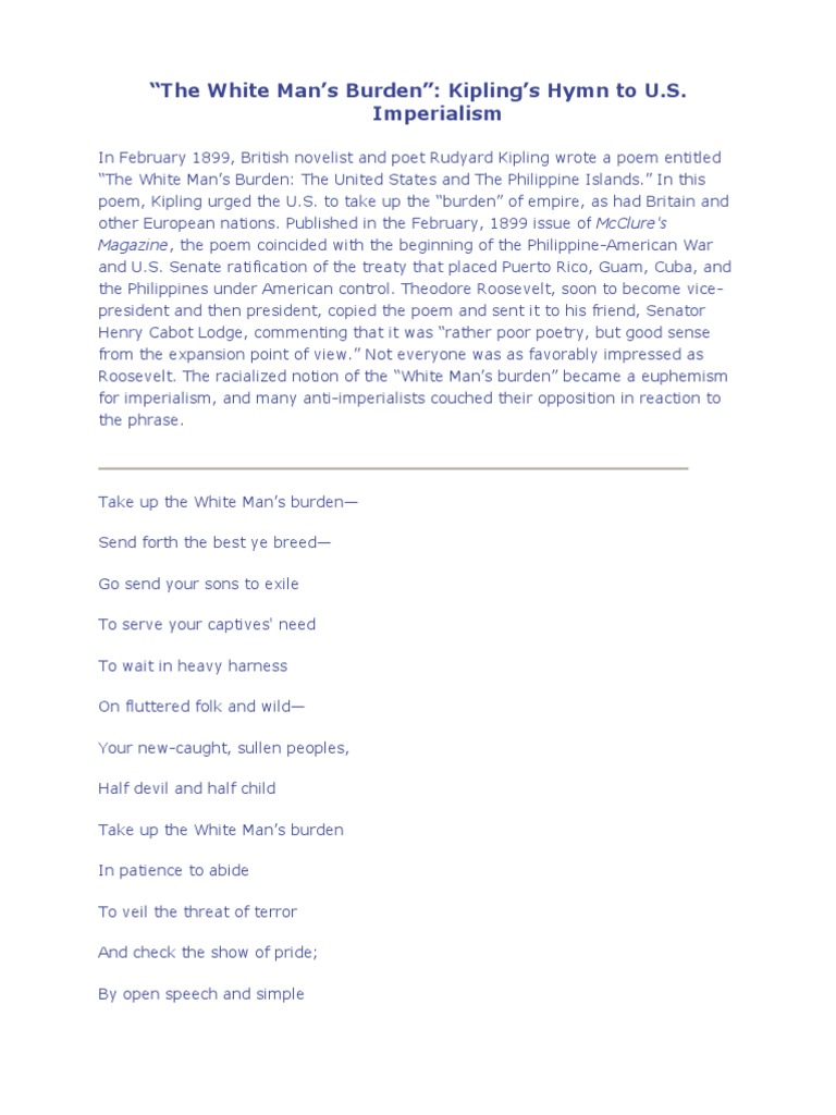 Kipling's "The White Man's Burden" Analysis | PDF