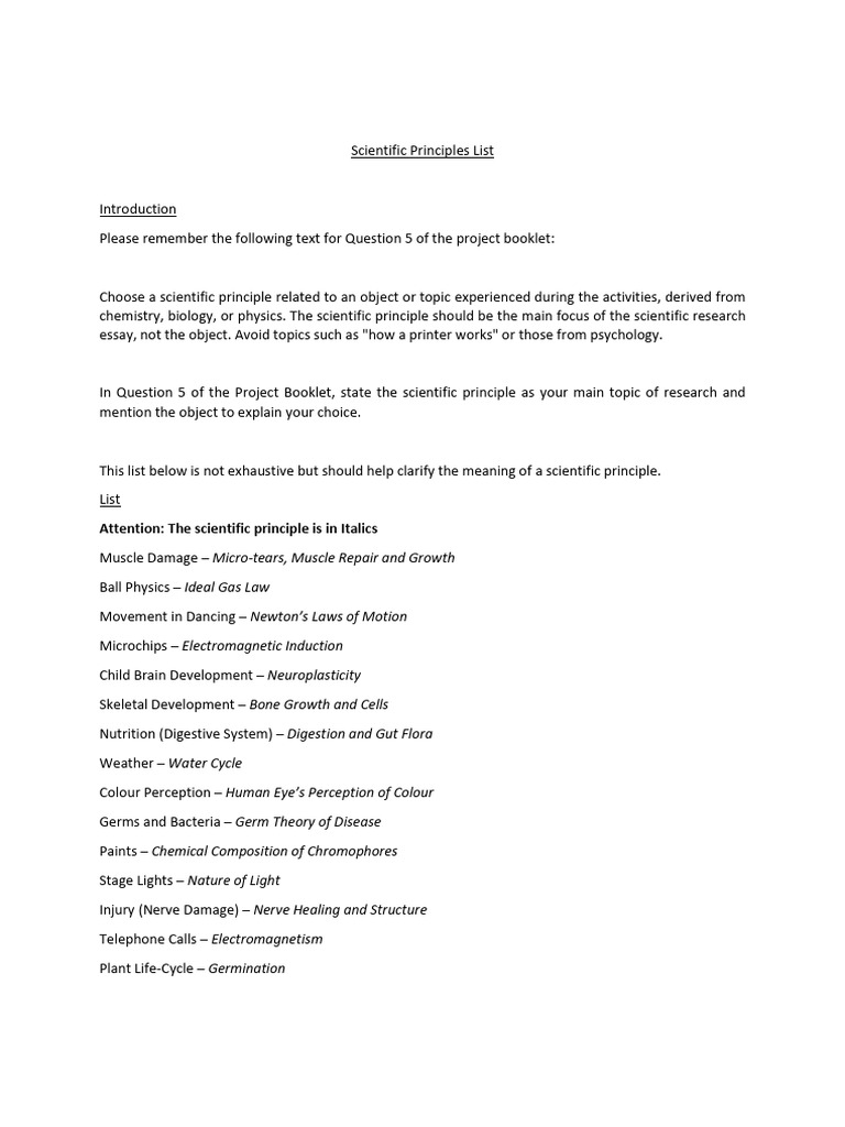 Scientific Principles List | PDF | Light | Anatomy