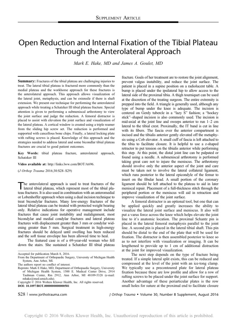 Open Reduction and Internal Fixation of The Tibial.13 | PDF | Knee ...
