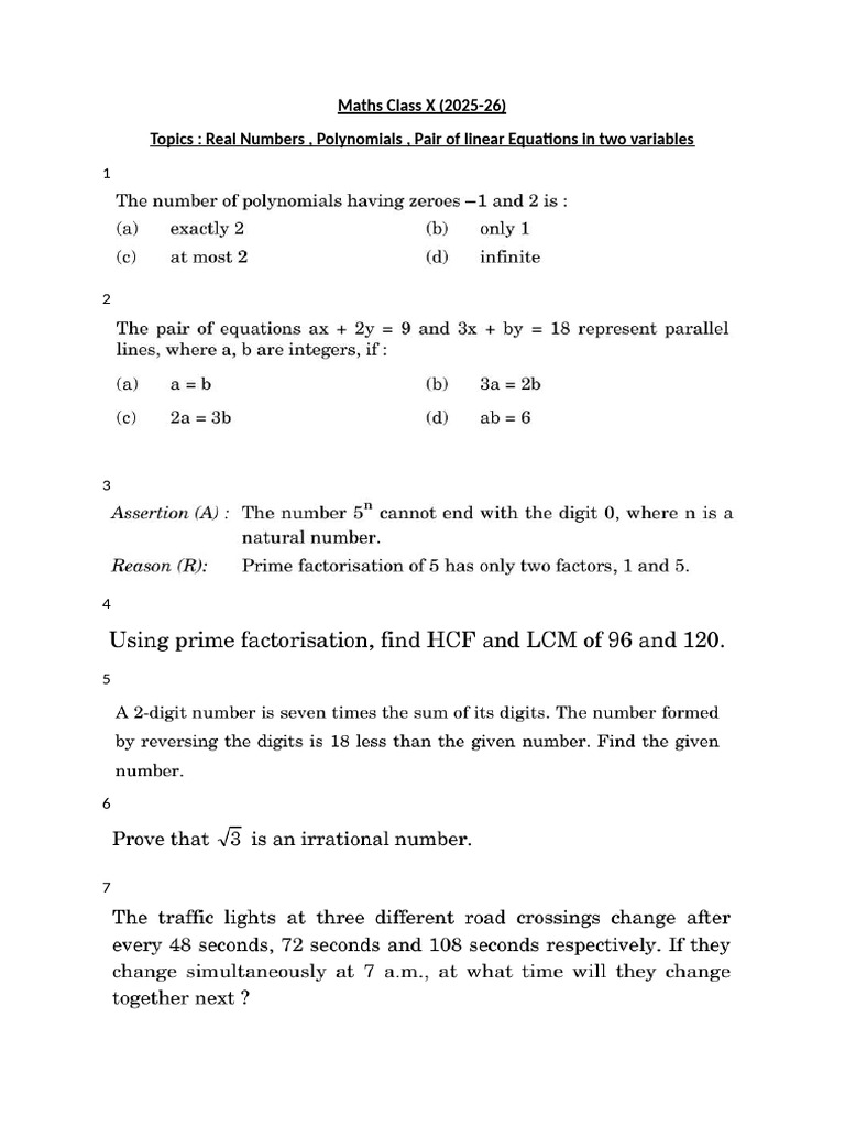 Maths Class X | PDF