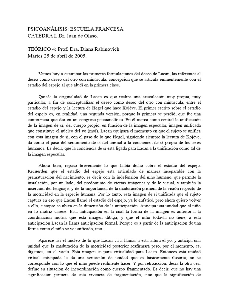Teórico 4. Martes 25 de Abril de 2005. Prof. Dra. Diana Rabinovich ...