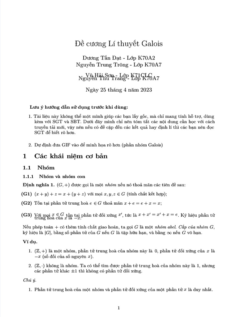 PDF de Cuong Ly Thuyet Galois PDF Compress | PDF