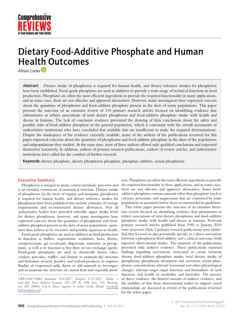 Cooke 2017 - Dietary Food-Additive Phosphate and HumanHealth Outcomes | PDF | Phosphorus | Phosphate