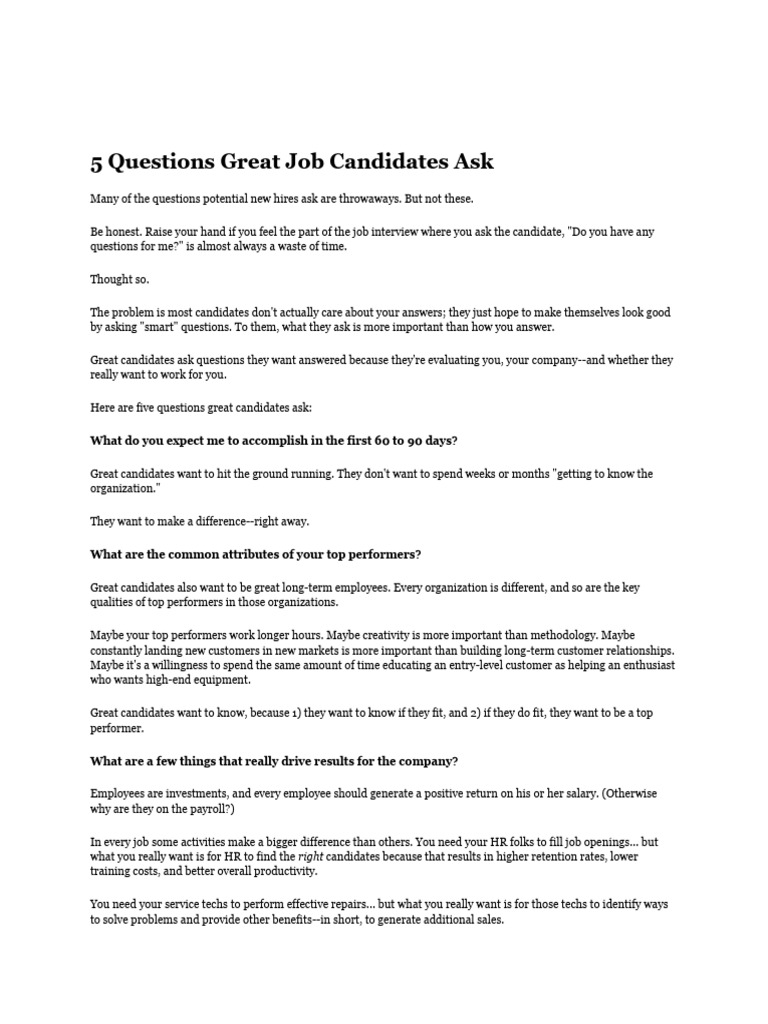 5 Questions Great Job Candidates Ask | PDF | Employee Retention | Business