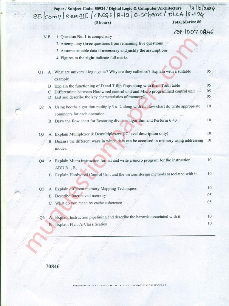 Be Computer Engineering Semester 3 2024 December Digital Logic Computer ...