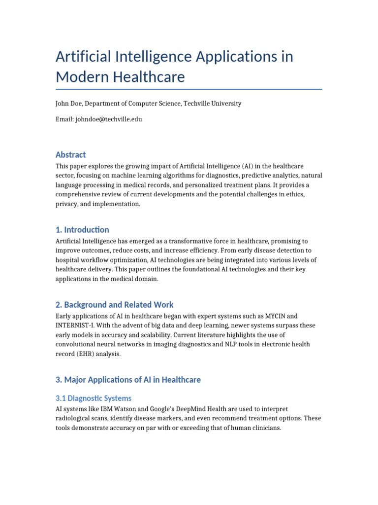 AI in Healthcare Research Paper J-B9jb-91ad | PDF | Artificial ...