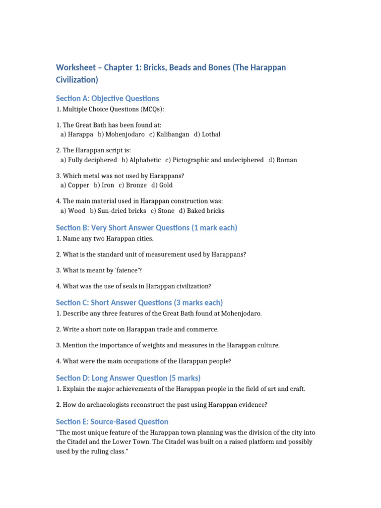 Harappan Civilization Worksheet | PDF