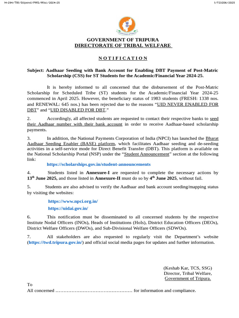 Aadhaar Seeding | PDF | Economy Of India | Government Of India