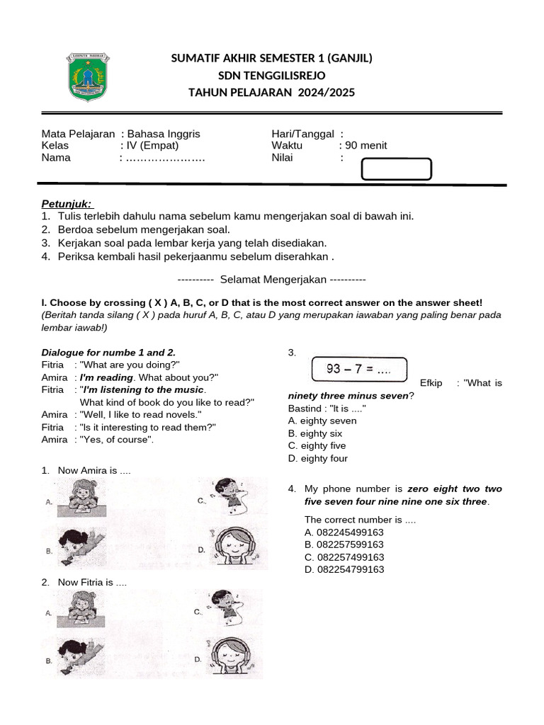 SAS Bahasa Inggris Kelas 4 SEM 1 | PDF | Bathroom | Oral Hygiene
