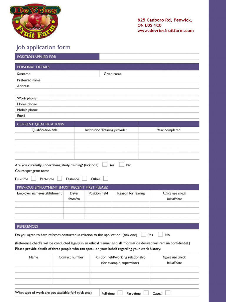 Devries Application Form | PDF