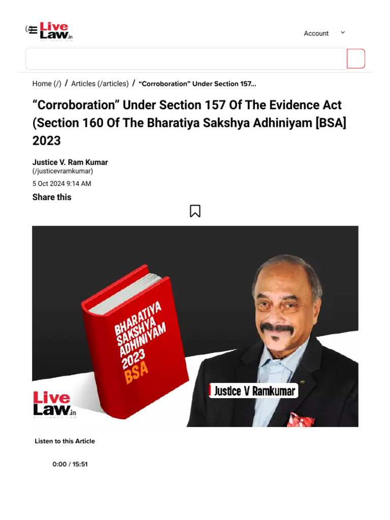 "Corroboration" Under Section 157 of The Evidence Act Section 160 | PDF | Witness | Legal Procedure