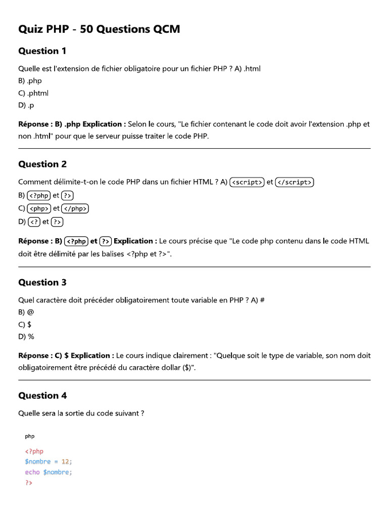 QCM PHP V1 | PDF