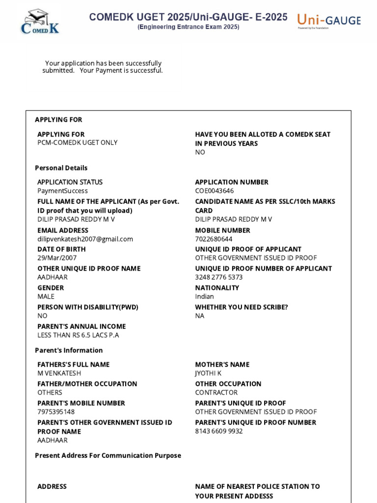 Comedk and Uni-Gauge Uget 2022 | PDF | Access Control