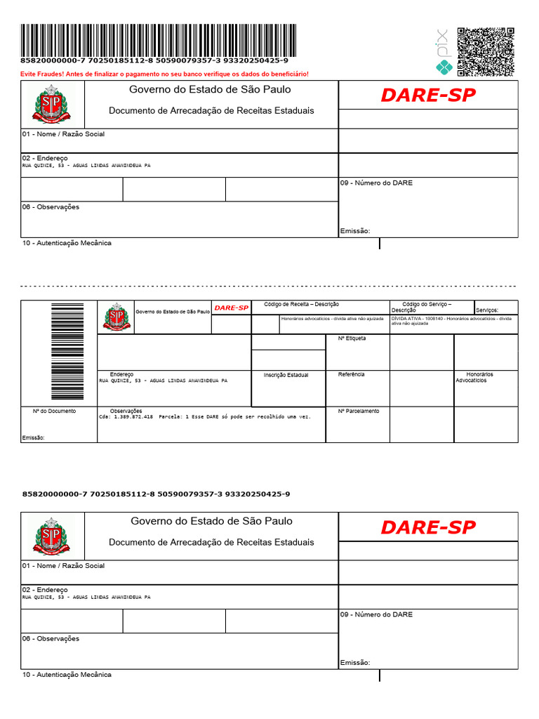 Número do DARE e Informações Fiscais | PDF