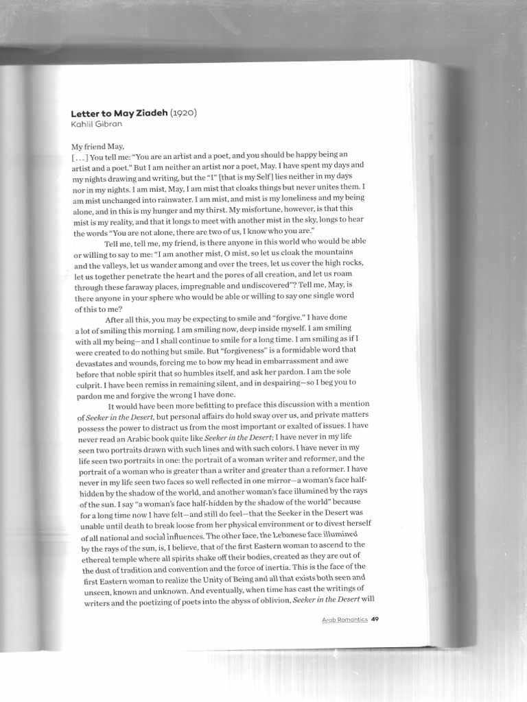 Copy of Letter to May Ziadeh_Kahlil Gibran 1920 | PDF