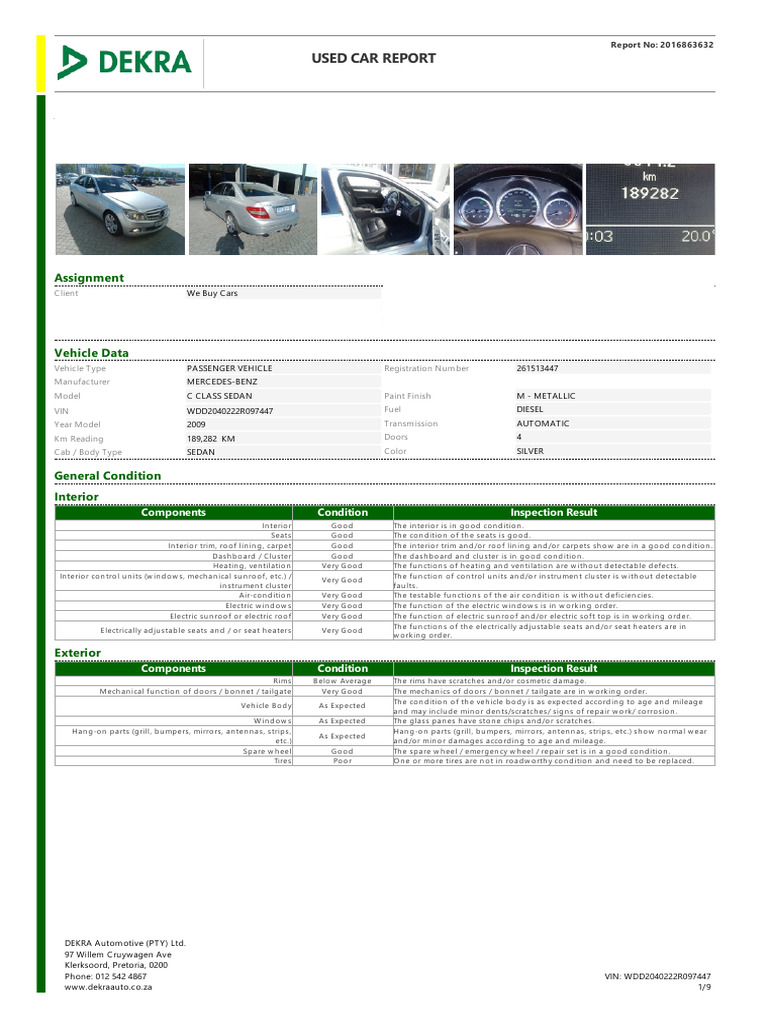 DEKRA Used Car Inspection Report | PDF | Vehicles | Vehicle Technology
