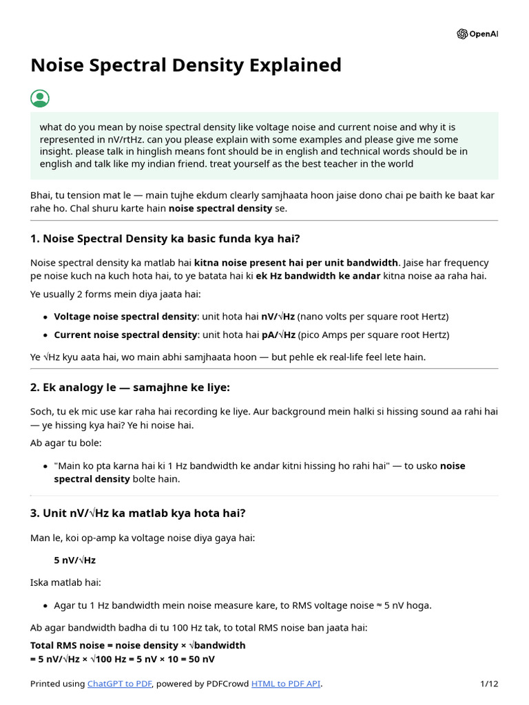 Noise Spectral Density Explained | PDF | Spectral Density | Bandwidth ...