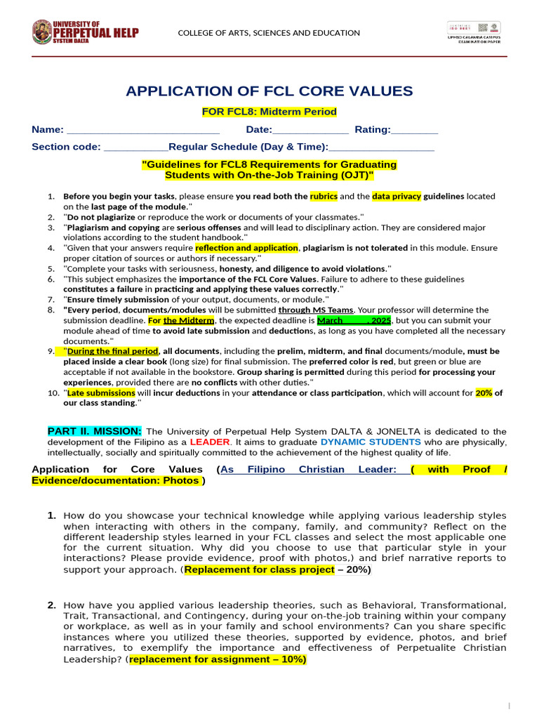 FCL8-0ther Requirements-MIDTERM-PERIOD | PDF | Leadership | Plagiarism