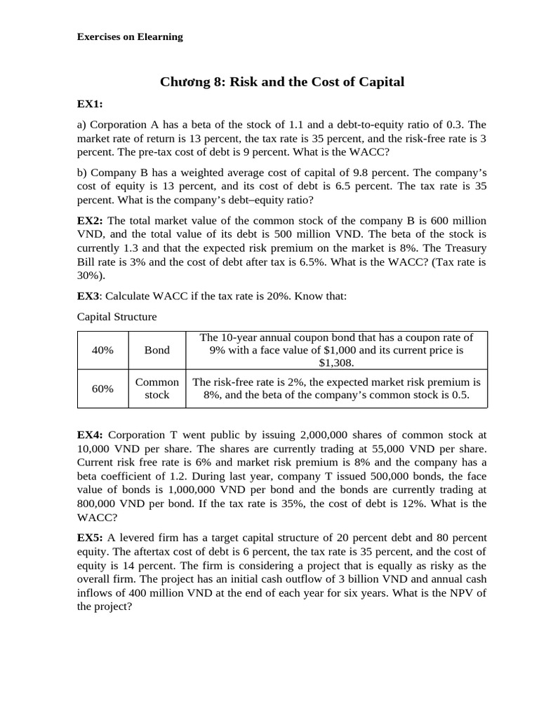 BT ELEARNING bắt đầu Chương 6-7 (EL) | PDF | Cost Of Capital | Private Sector