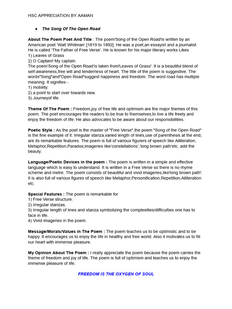HSC All Poem Appreciation | PDF | Poetry | Poetics