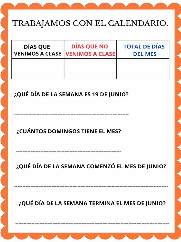 Actividad Con El Calendario | PDF