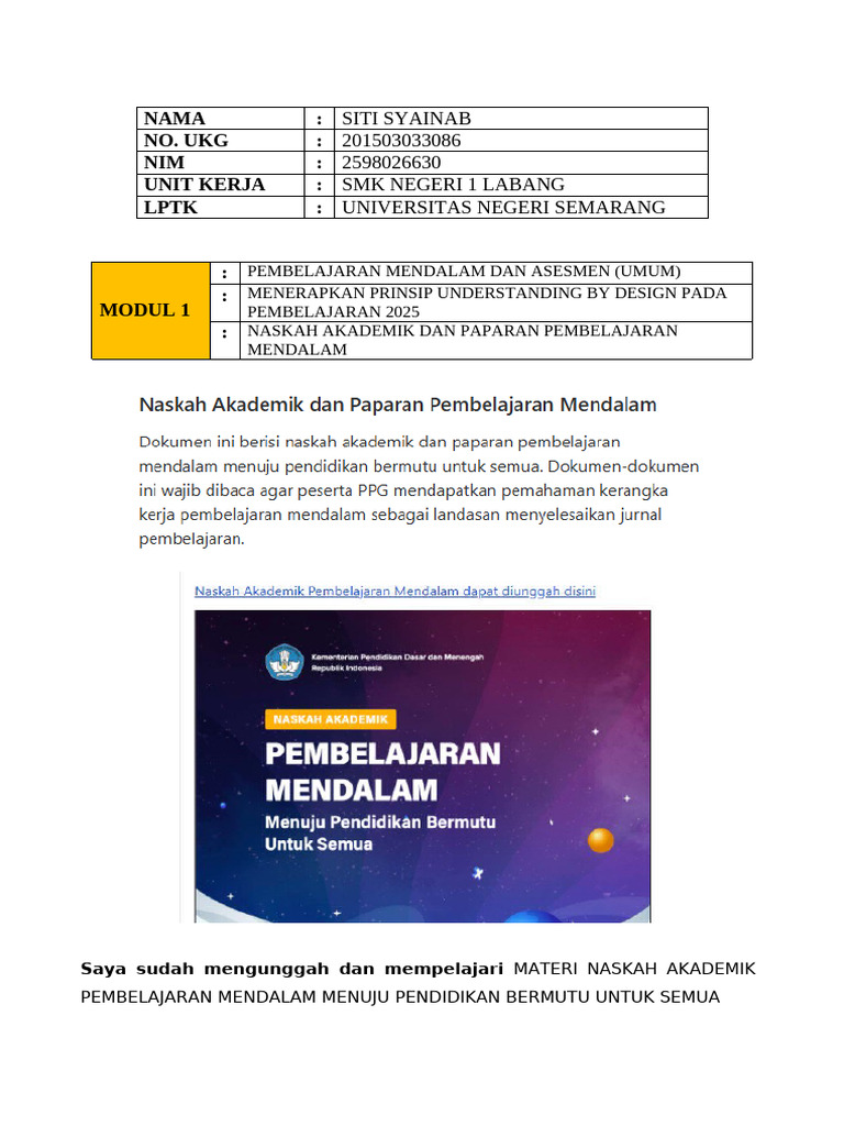 Naskah Akademik Dan Paparan Pembelajaran Mendalam | PDF