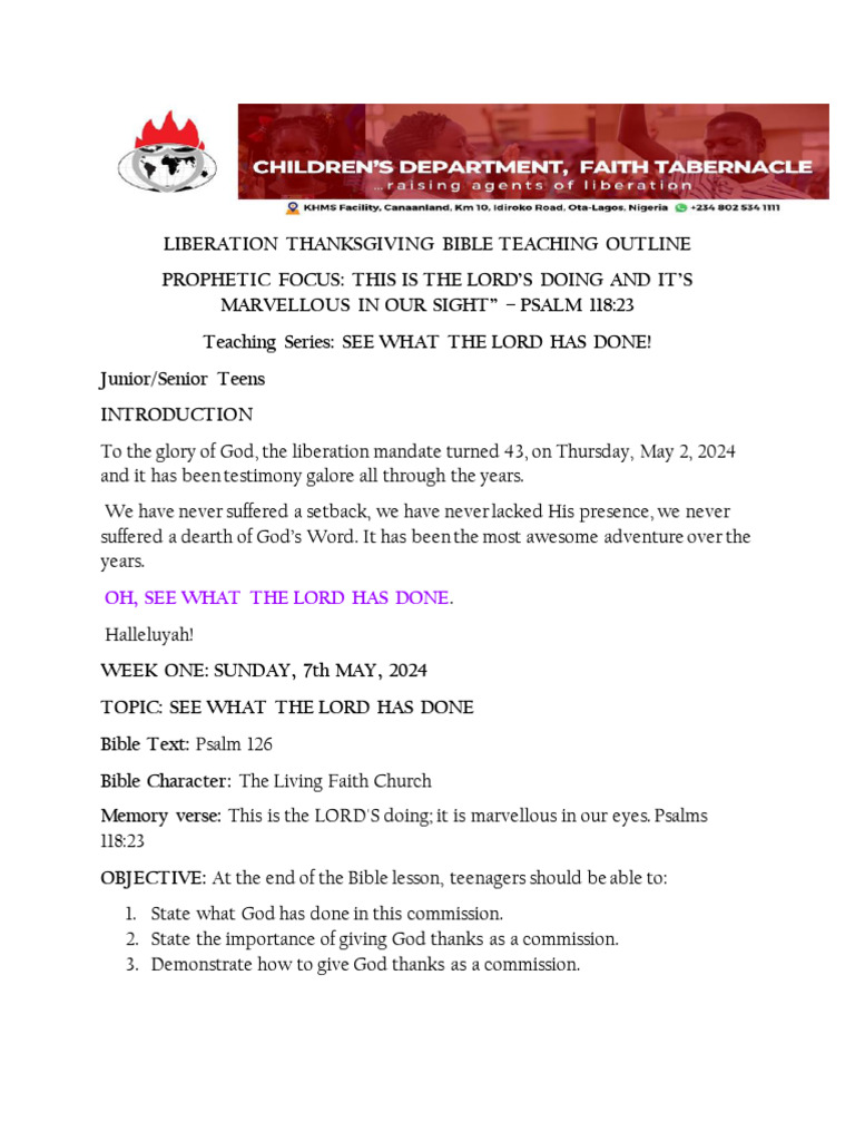 Liberation Thanksgiving Teaching Outline For Teens Class | PDF | Bible ...