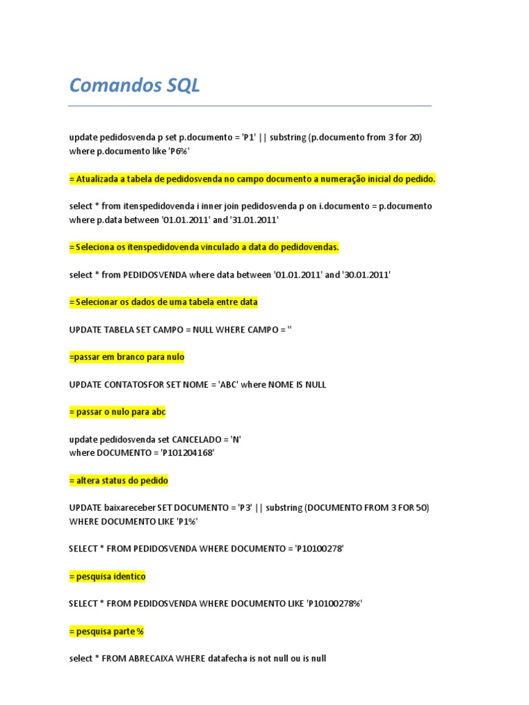 Comandos Sql Pdf Tabela Banco De Dados Sql
