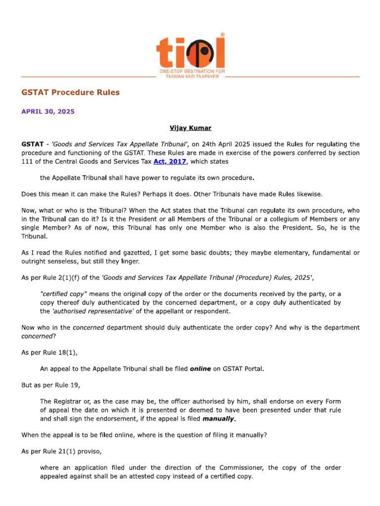 GSTAT Procedure Rules - Article | PDF