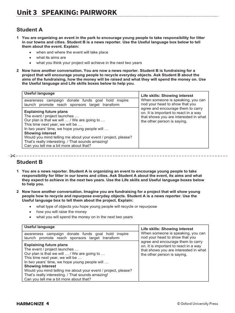 Harmonize 4 TRM Pairwork Unit 3 Worksheets | PDF