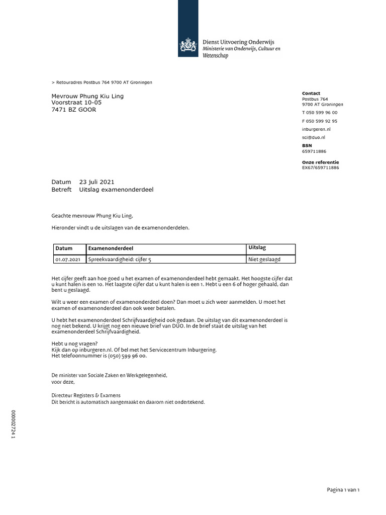 EX67 Uitslag Examenonderdeel 23-07-2021 | PDF